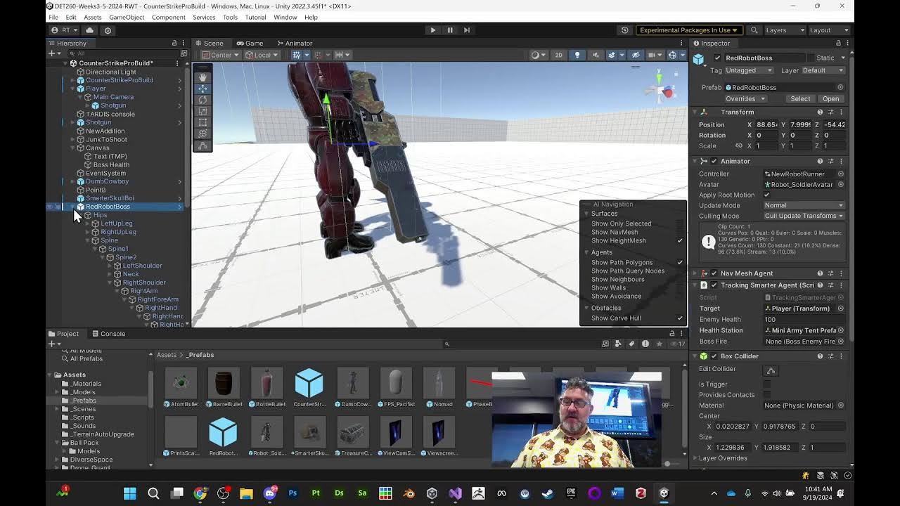 DET 260 - Game Engines - Blastin' Stuff Pt. 2: Smarter NavMeshAgents (that fire back!) - YouTube
