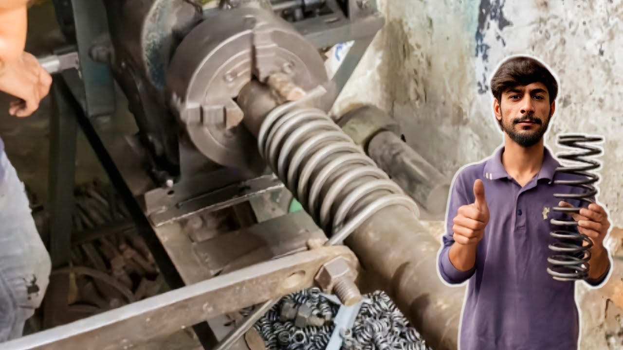 Master Spring Maker Crafts Heavy Duty Spring from 10mm Wire on Lathe ...