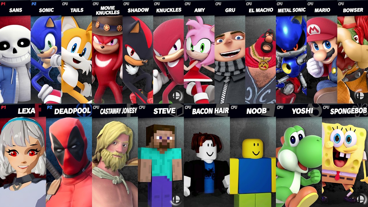 Sonic vs Mario vs Yoshi vs Deadpool vs Bacon Hair vs Castaway Jonesy ...