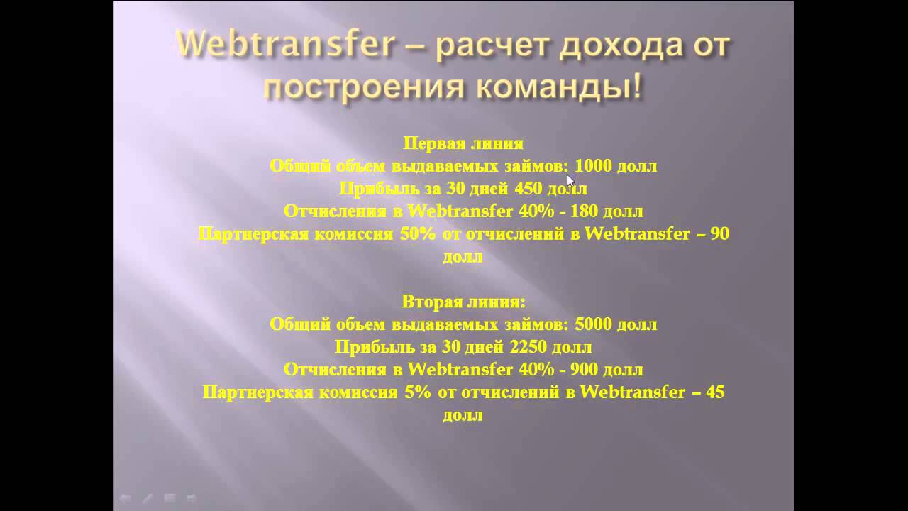 Webtransfer расчет прибыли от построения команды - YouTube