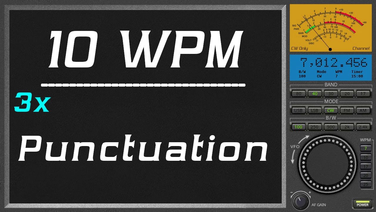 10wpm Repeat three times Punctuation, cw training course - YouTube