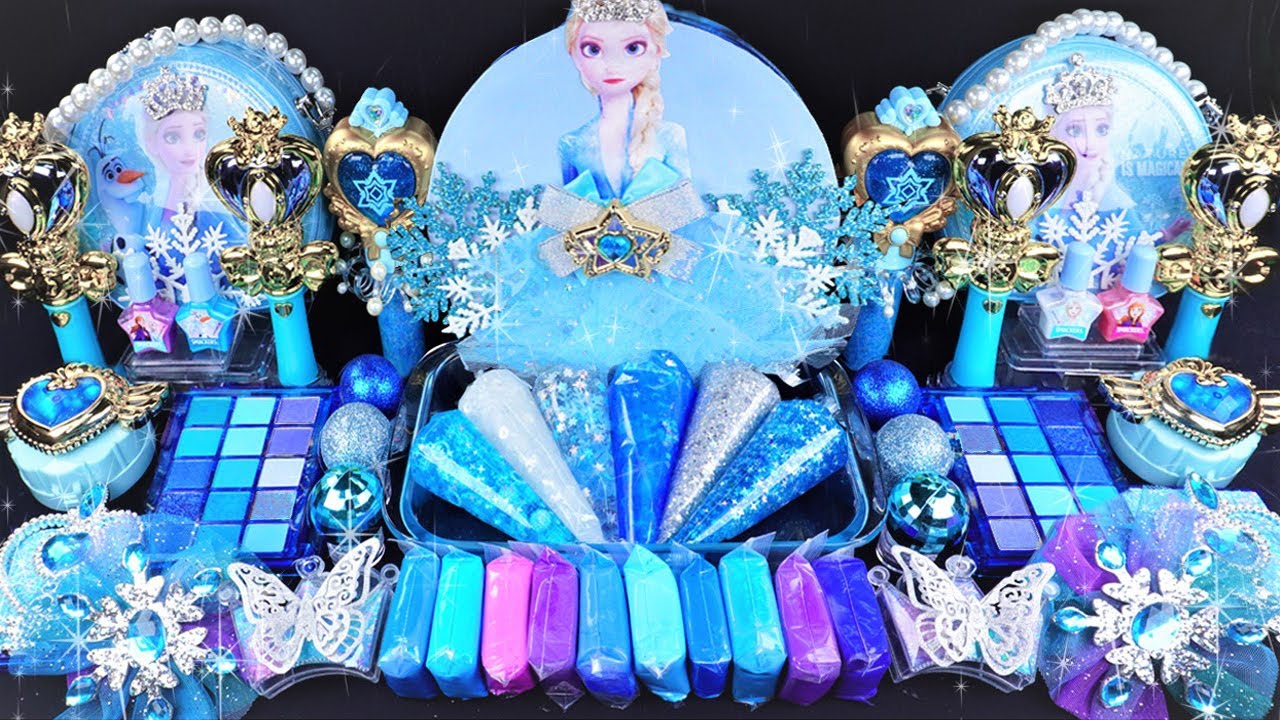 Frozen Blue Elsa Slime Mixing Random Cute,shiny things into slime #ASMR ...