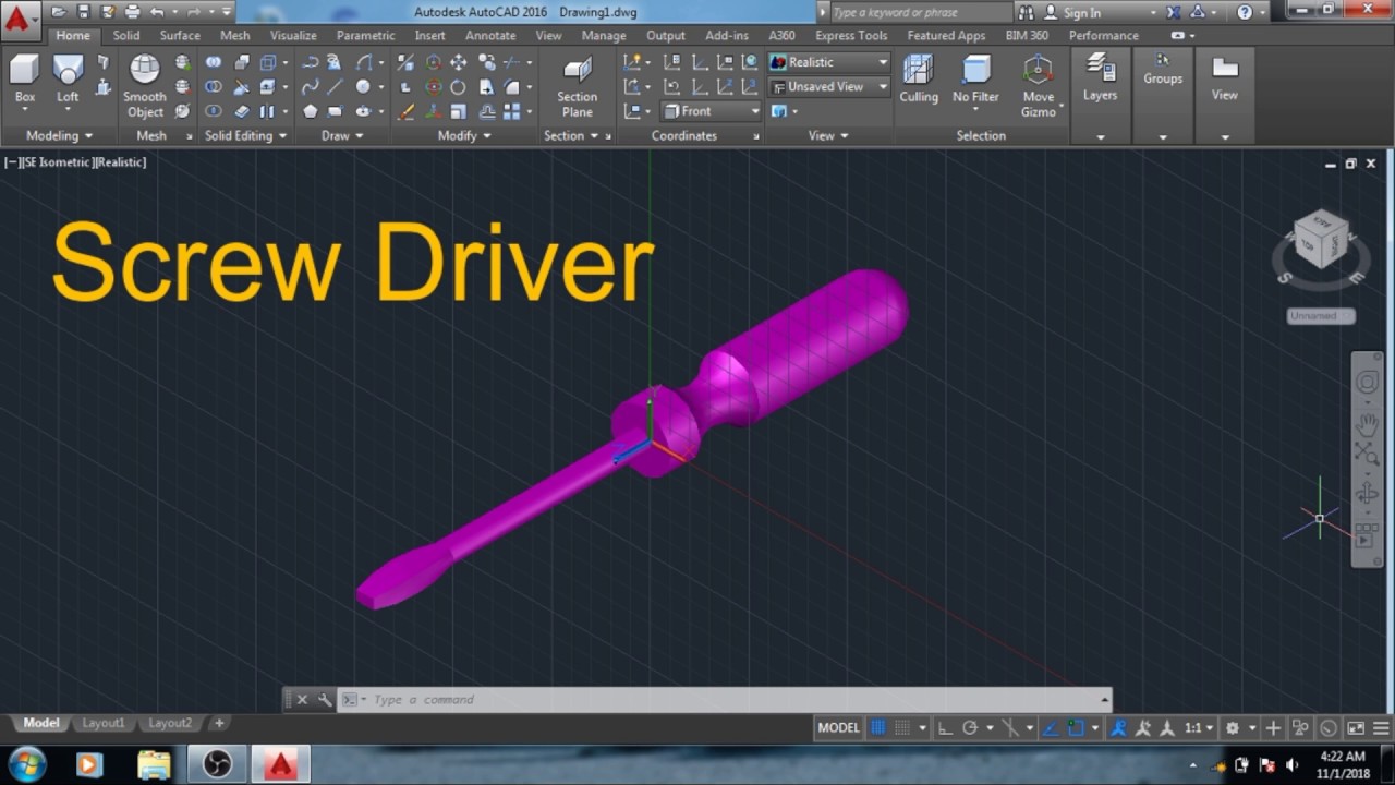 How to create 3D SCREW DRIVER easily in Auto cad - YouTube