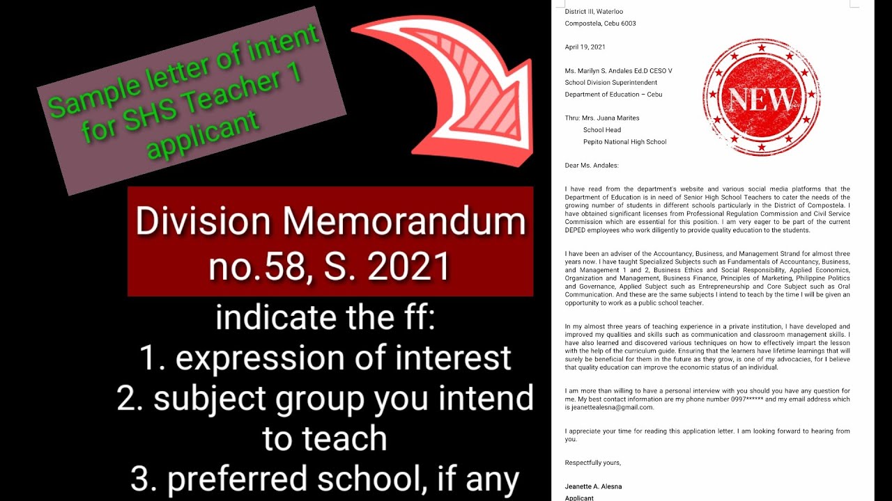 Sample Application letter for Senior High School Teacher 1 applicant ...