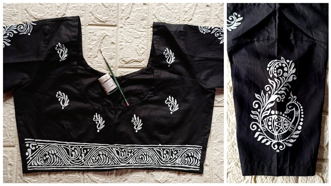 Hand-painted blouse design | Fabric paint on blouse - YouTube