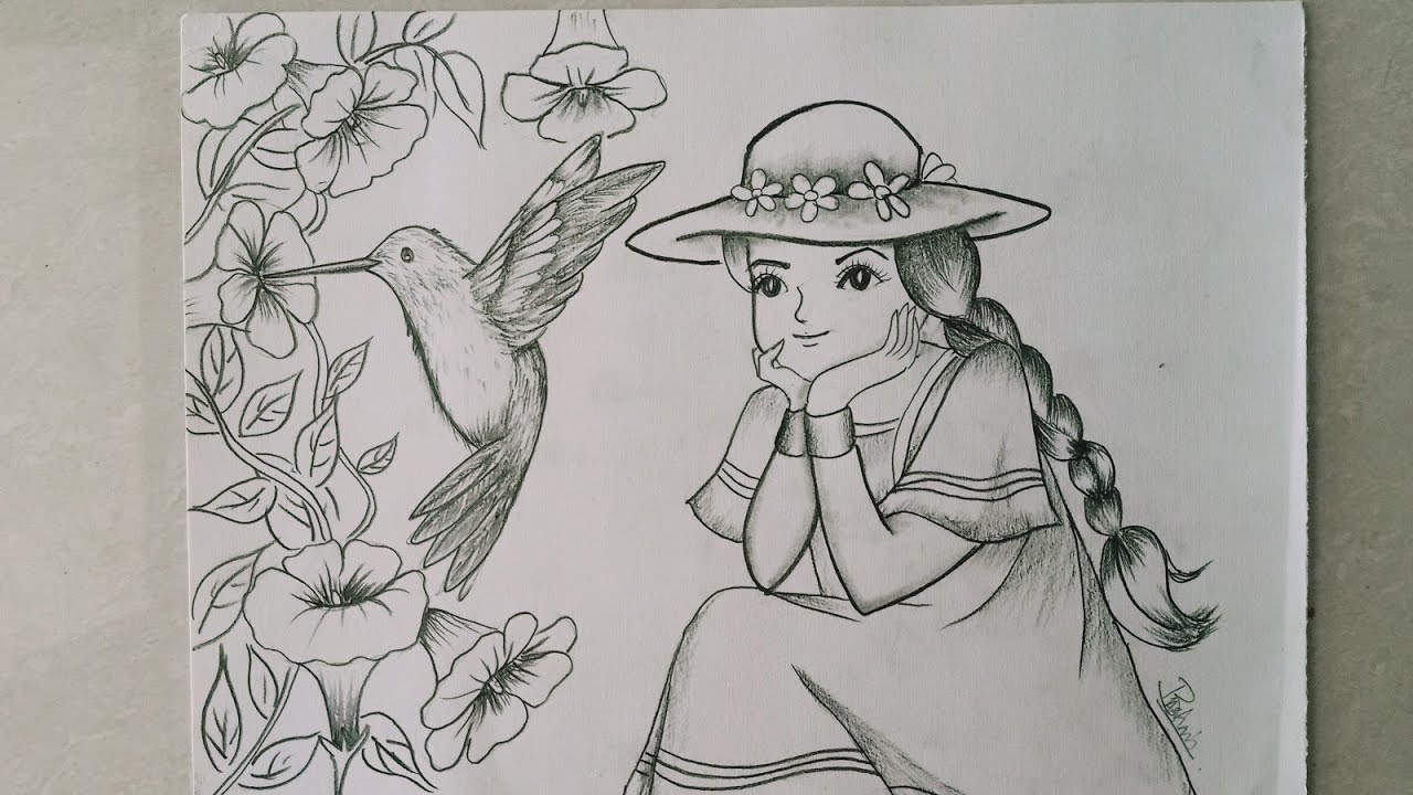 Daily challenge#92/ Girl and bird drawing/ how to draw a bird - YouTube