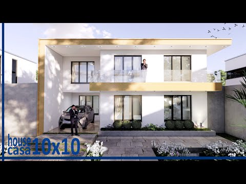 CASA DE 10x10 DOS PLANTAS - Planos de Casas de 2 Pisos Moderna con Balcon - DUPLEX