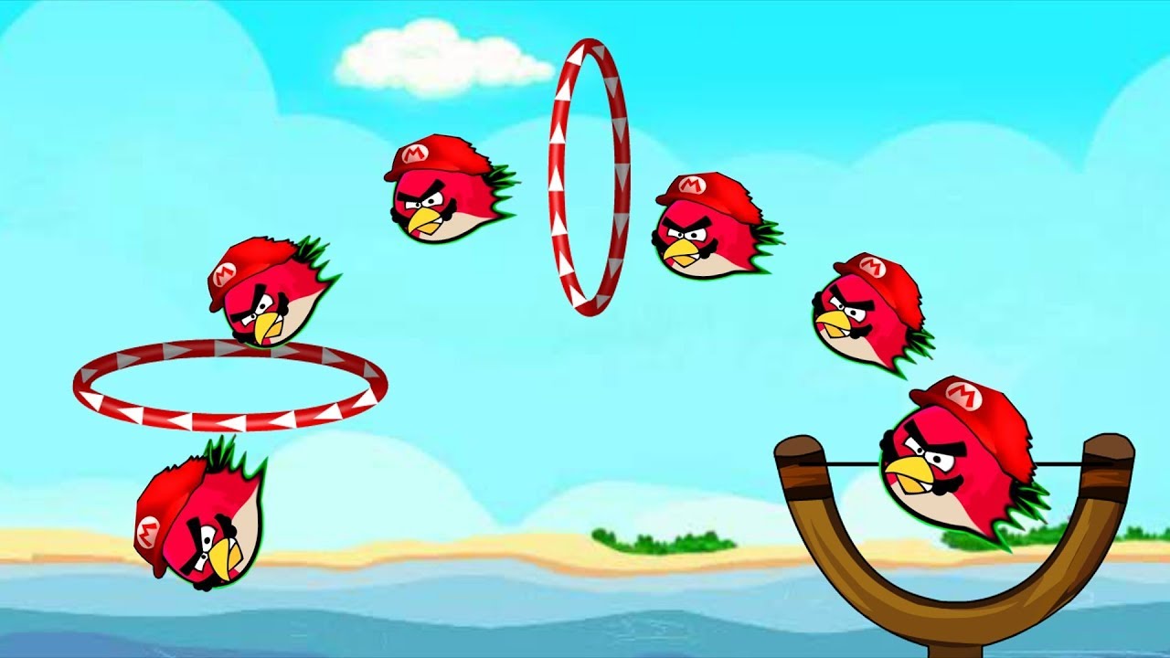 Angry Birds Slingshot Fun 2 - SHOOTING RED BIRD THOUGH THE RING CIRCLE ...