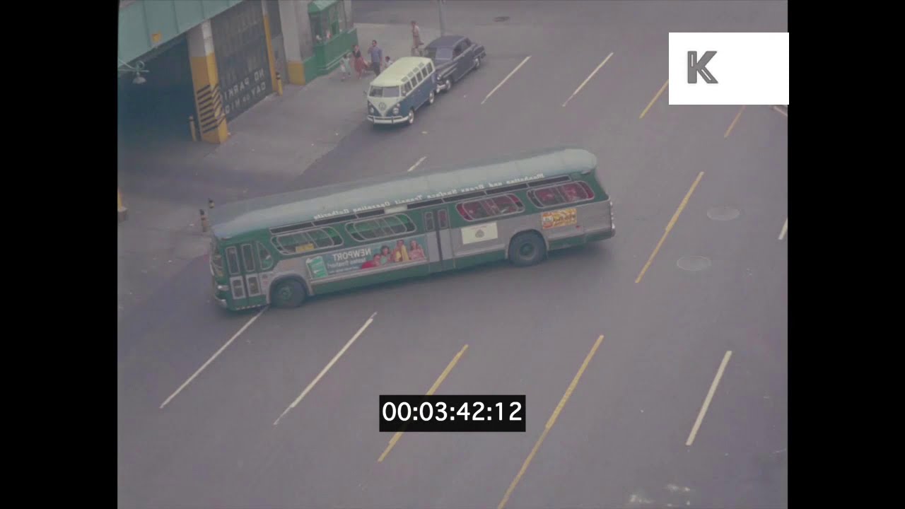 1960s USA, New York, City Buses Pulling in to Bus Depot, Timelapse ...
