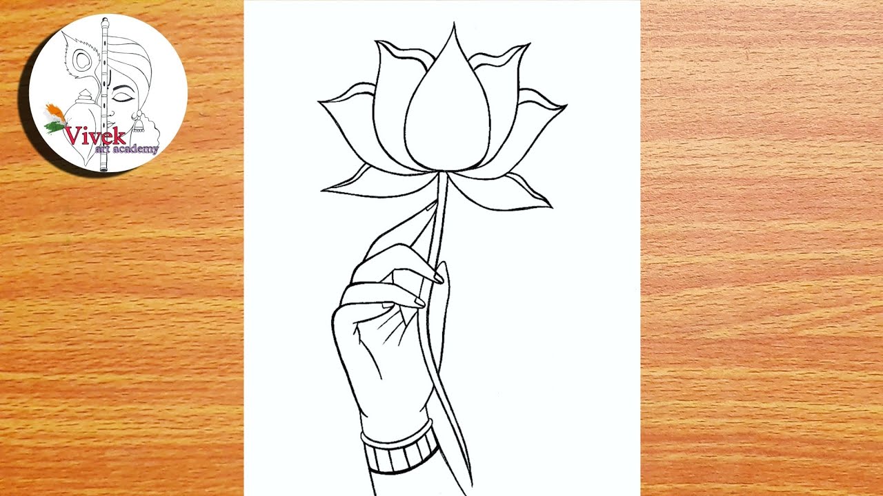 Krishna holding Flower Drawing | Easy Drawing | Krishna Sketch Step by ...