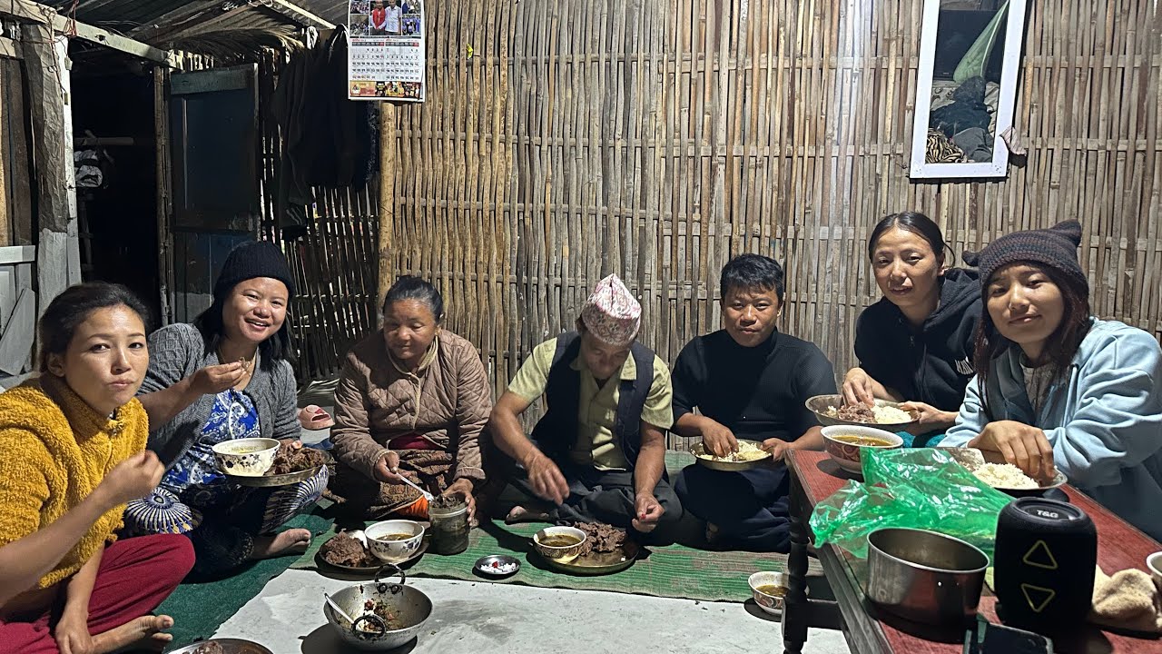 nepali traditional food ढिडो with लोकल chiken eating with sampang ...