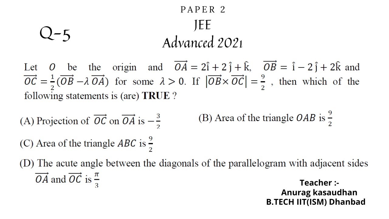 JEE Advanced 2021 Math Paper 2 (Q 5) solution | IIT JEE Maths| # ...