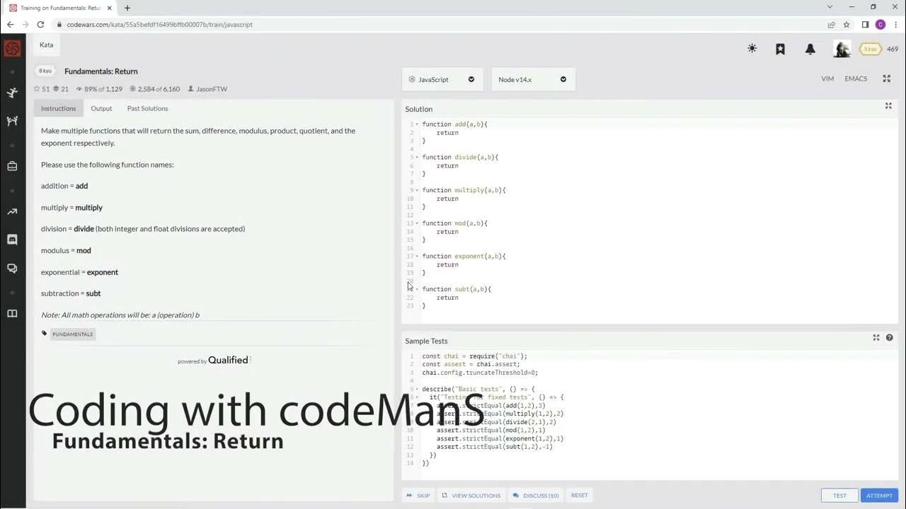Codewars 8 Kyu Fundamentals Return Javascript Youtube