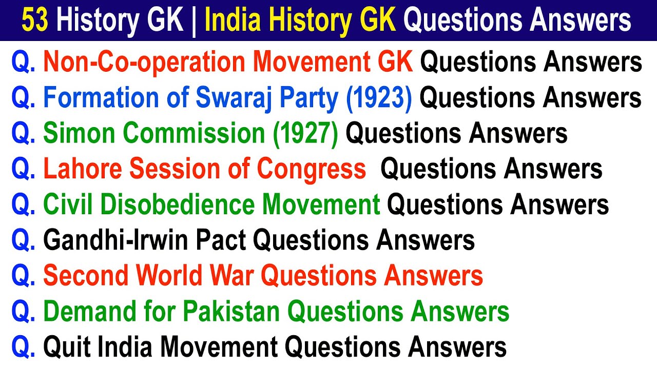 53 History GK | India History GK Questions Answers | History GK in ...