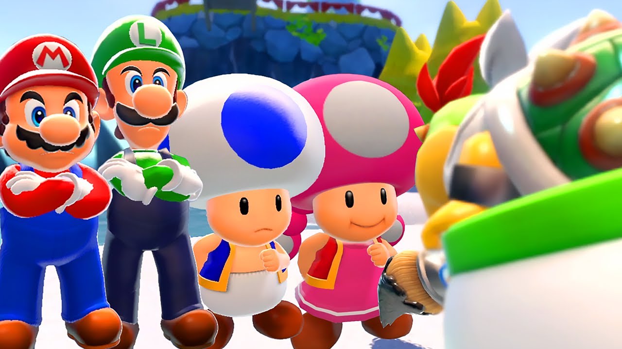 Bowser's Fury - Mario vs Luigi vs Toad vs Toadette (Splitscreen Race ...