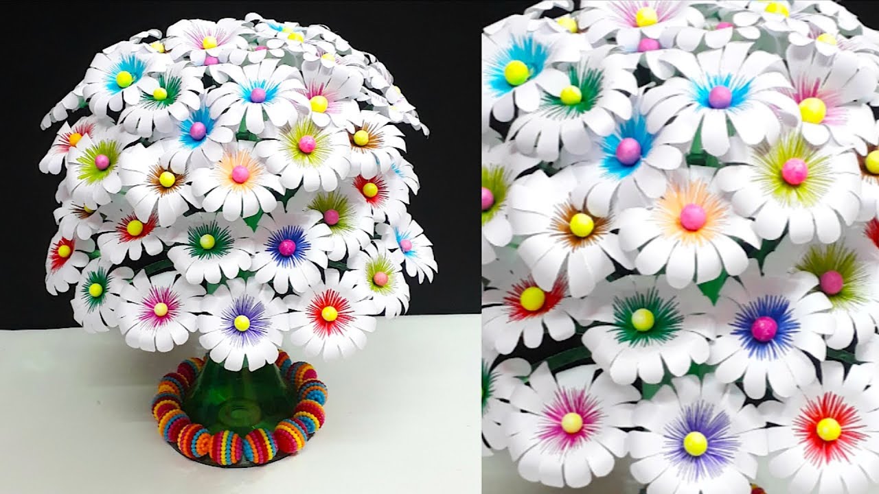 How to make Paper Flowers Guldasta made with plastic bottles|GULDASTA ...