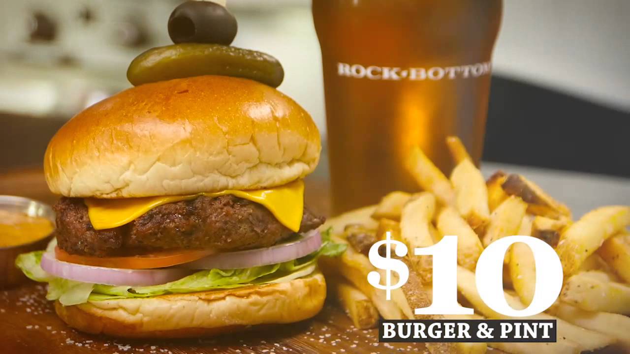 Rock Bottom Classic Burger, Fries & A True Pint $10 - YouTube
