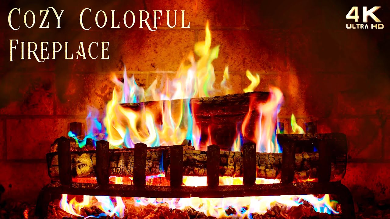 Cozy Colorful Fireplace 4K ~ Relaxing Rainbow Flames - YouTube