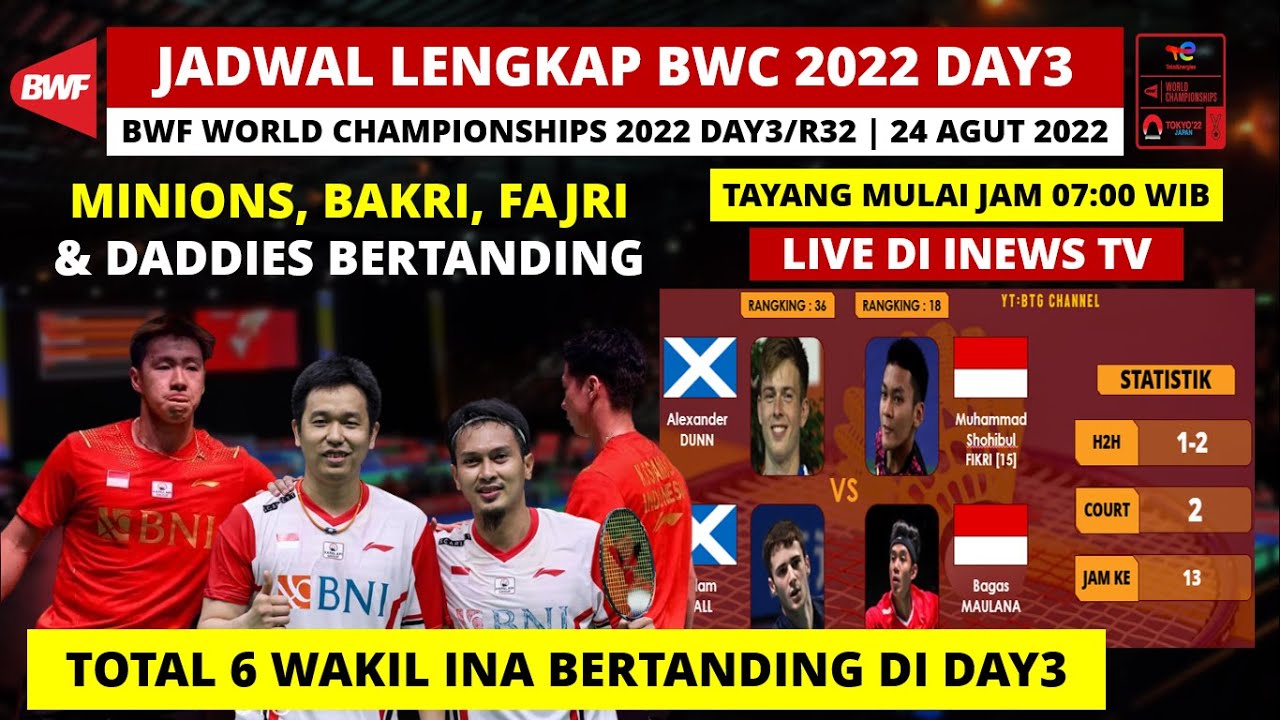 Jadwal BWF World Championship 2022 Hari ini: 4 MD INA Bertanding | LIVE INESW TV BWC 2022 Day3 ...