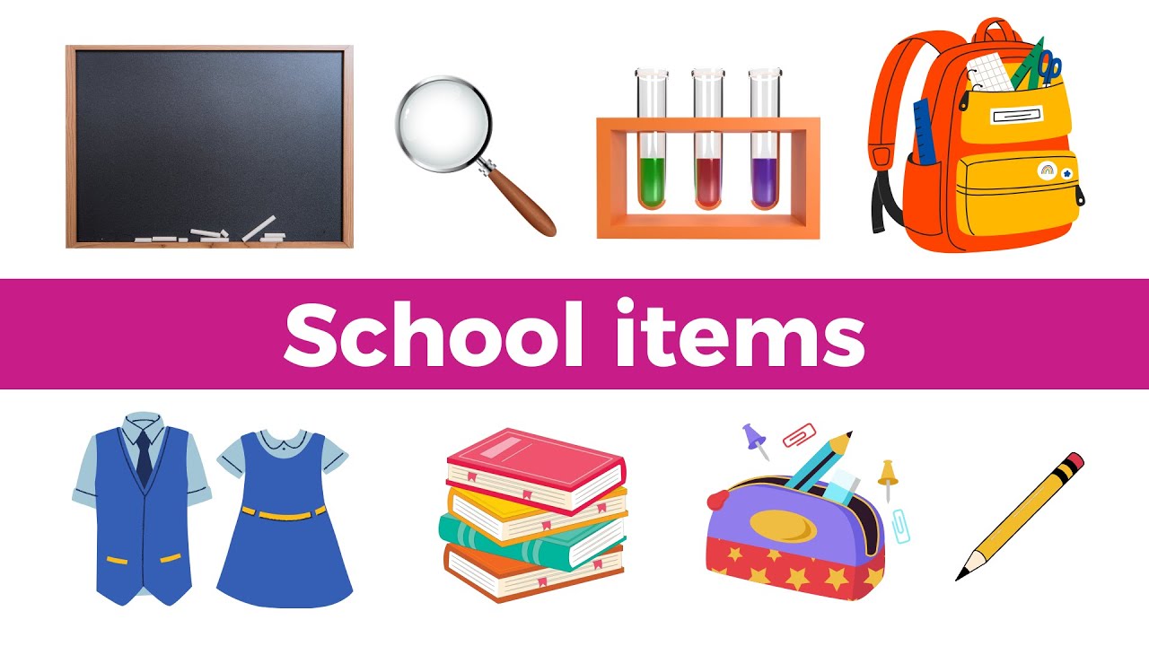 50+ SCHOOL ITEMS IN ENGLISH | Improve Vocabulary & Pronunciation - YouTube