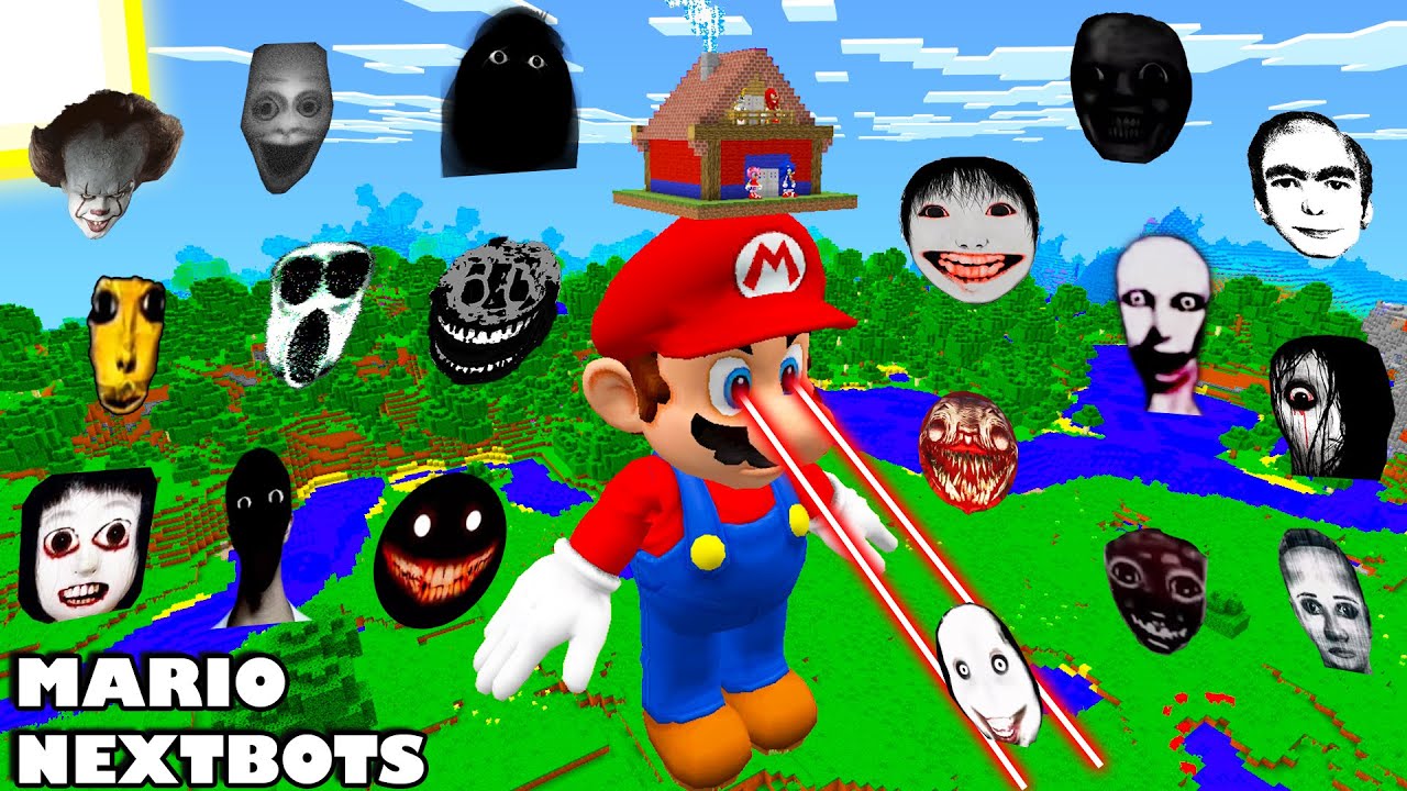 SURVIVAL MARIO HEAD HOUSE with 100 NEXTBOTS in Minecraft GAMEPLAY ...
