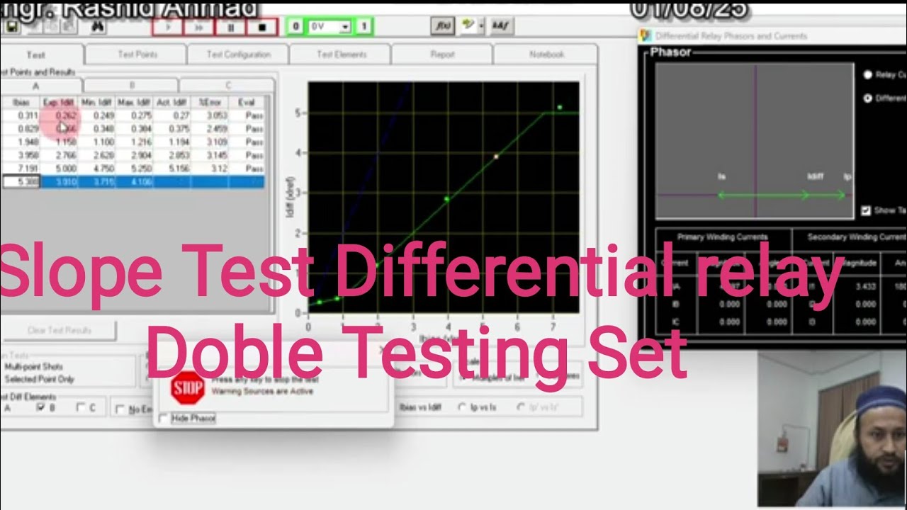 Slope test of differential relay using doble test set F6150 - YouTube