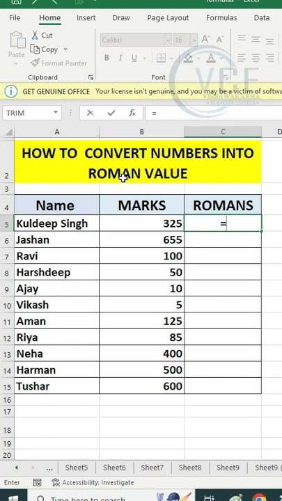 How to convert numeric numbers into roman numbers in #excel #shorts #shortvideo #viral #vce ...