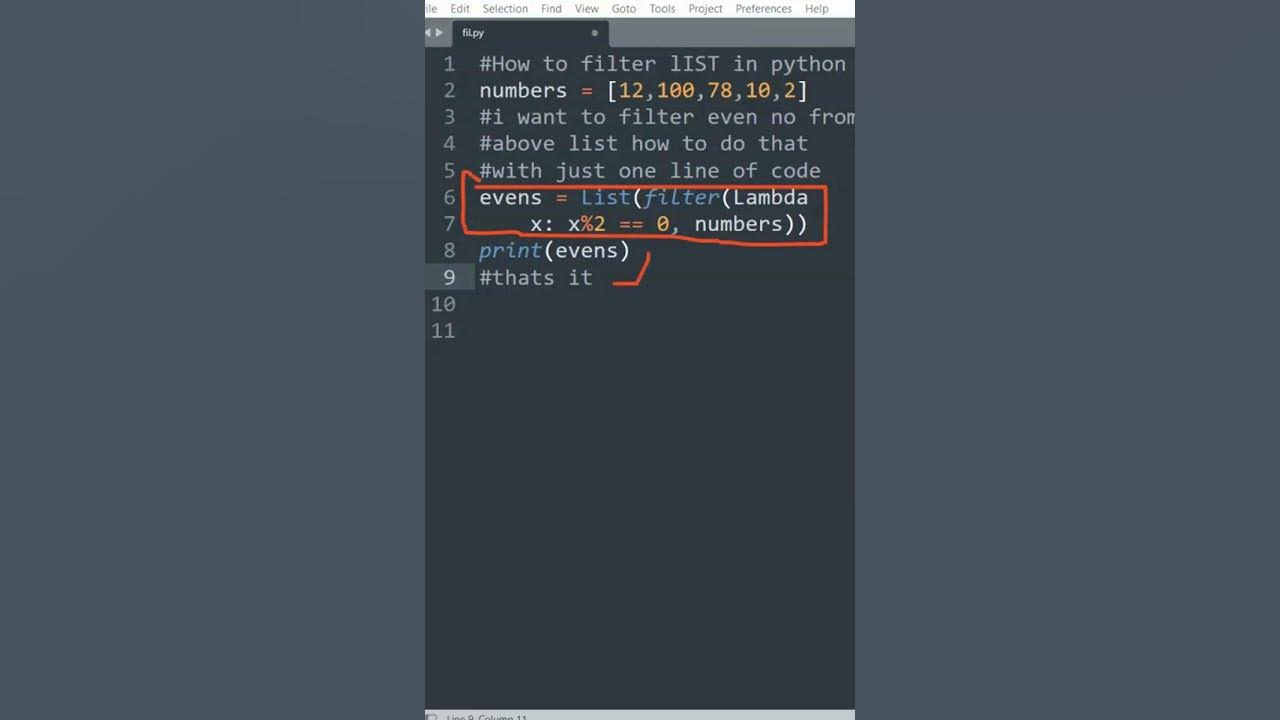 Filter A List In Python One Line Of Code Python Coding Pythoholic Programming Code Youtube