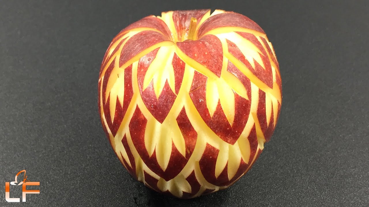 Art In Apple Flower Style Carving - Fruit Carving And Decoration - YouTube