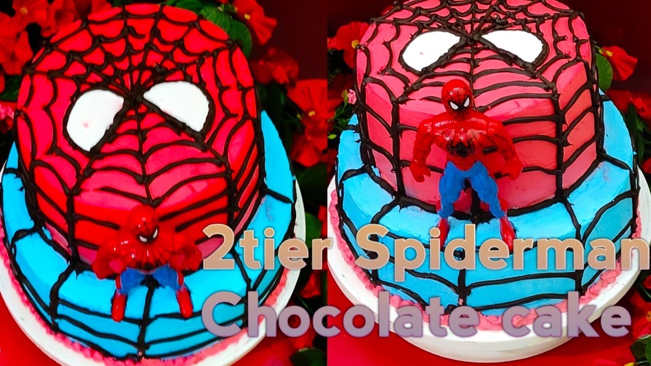 Spiderman cake l How to make eggless cake l homemade 2 tier spiderman ...