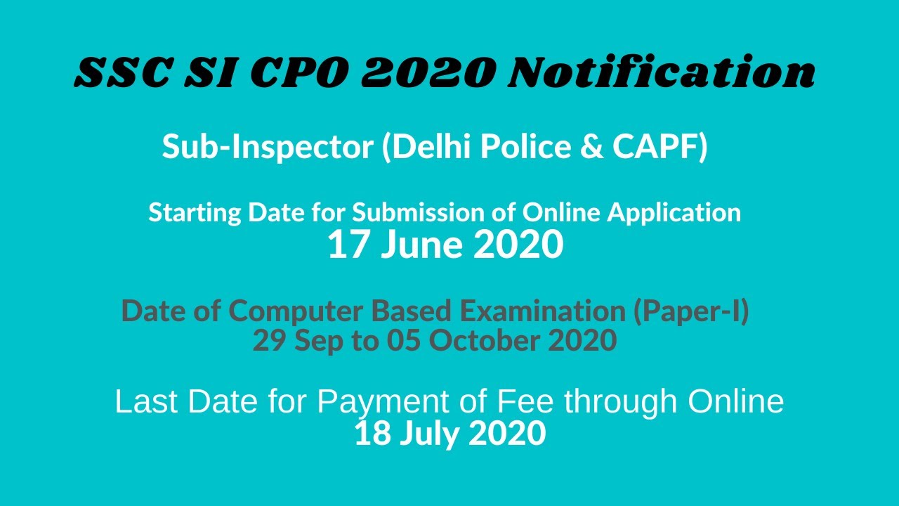 SSC CPO SI 2020 Recruitment– 1564 Sub-Inspector (Delhi Police & CAPF ...