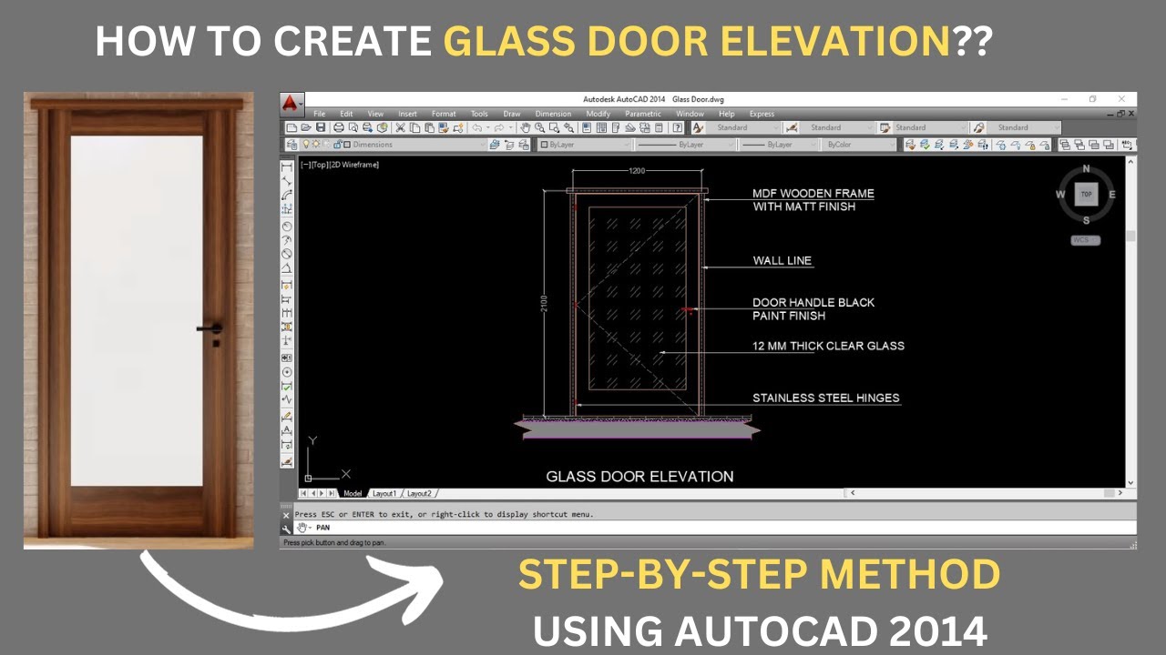 How to create glass door elevation | Auto cad drawings | Wooden glass ...
