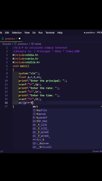 W.A.P to calculate simple interest in C || #shorts || #coding || # ...