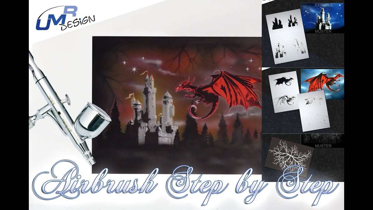 Airbrush Tutorial Stencil AS-002/AS-003 "Castle and Dragon" UMR-Design ...