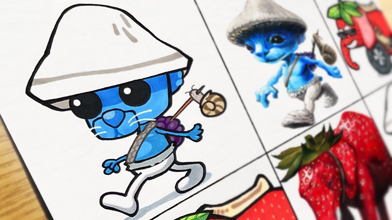 Drawing Smurf Cat Meme - Strawberry Elephant : Cartoon VS Realistic ...