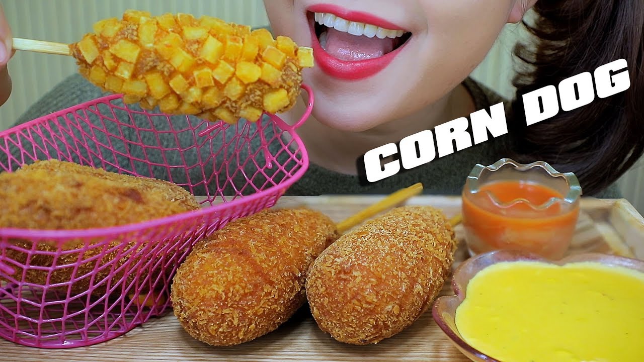 ASMR Mukbang Korean Corn Dog, crunchy eating sounds, +食べる,咀嚼音,먹방 이팅 ...