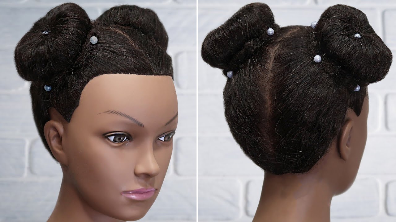 African Bun Hairstyle | High up bun hairstyle | Two buns hairstyle ...