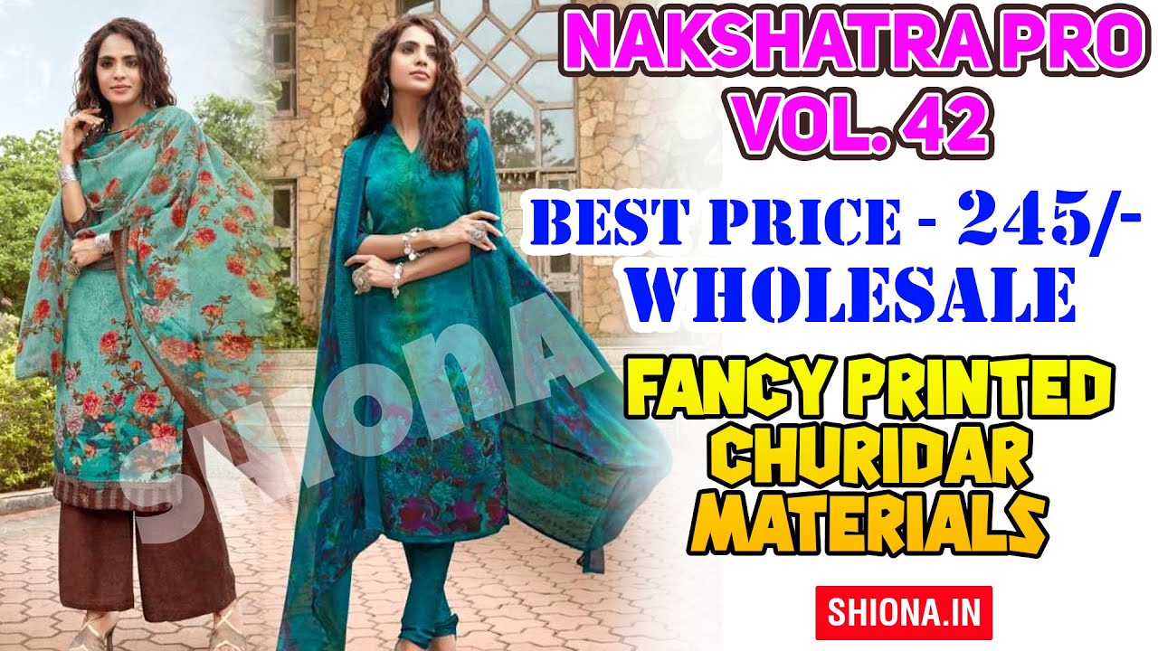 Nakshatra Pro Vol 42 Pure Leon Crape Fancy Printed Synthetic Churidar ...