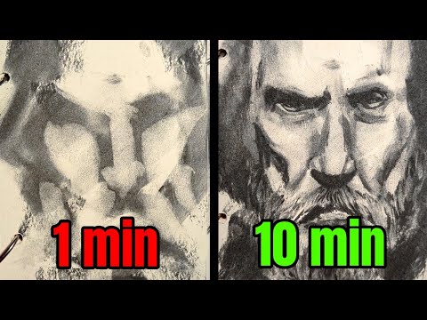 Charcoal drawing: How to make a portrait out of spots! - YouTube