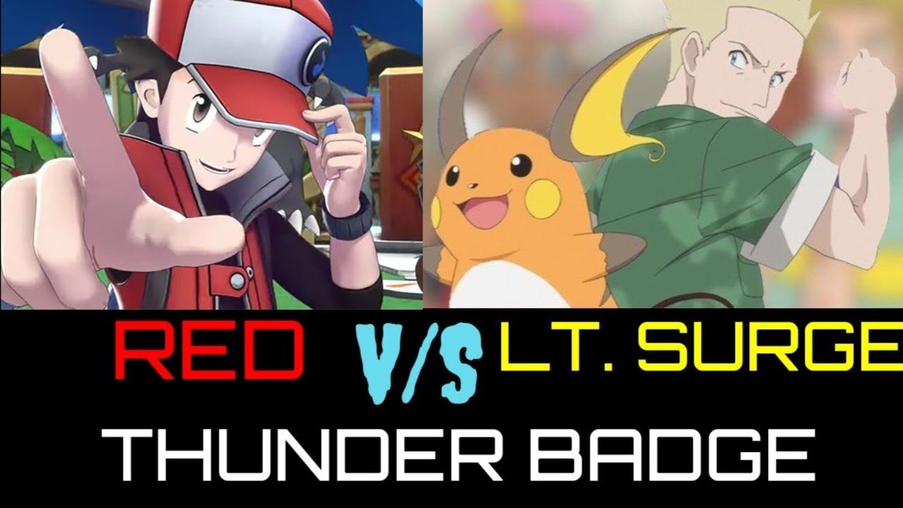 Red VS Lt. Surge (Electric Type) - 3rd Gym Battle for Thunder Badge ...