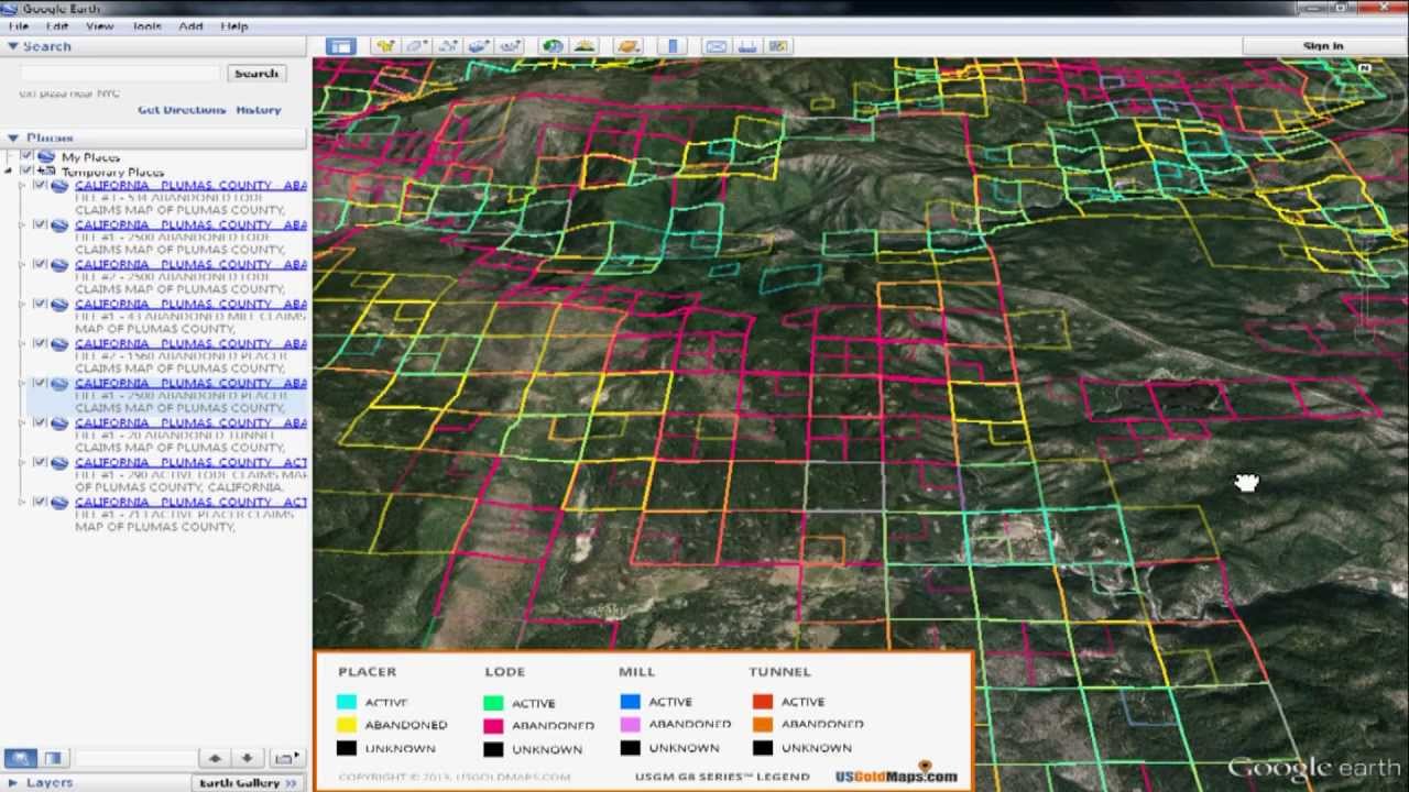 USGM G8 Series™ Gold Maps Placer, Lode, Mill & Tunnel Claims by County ...