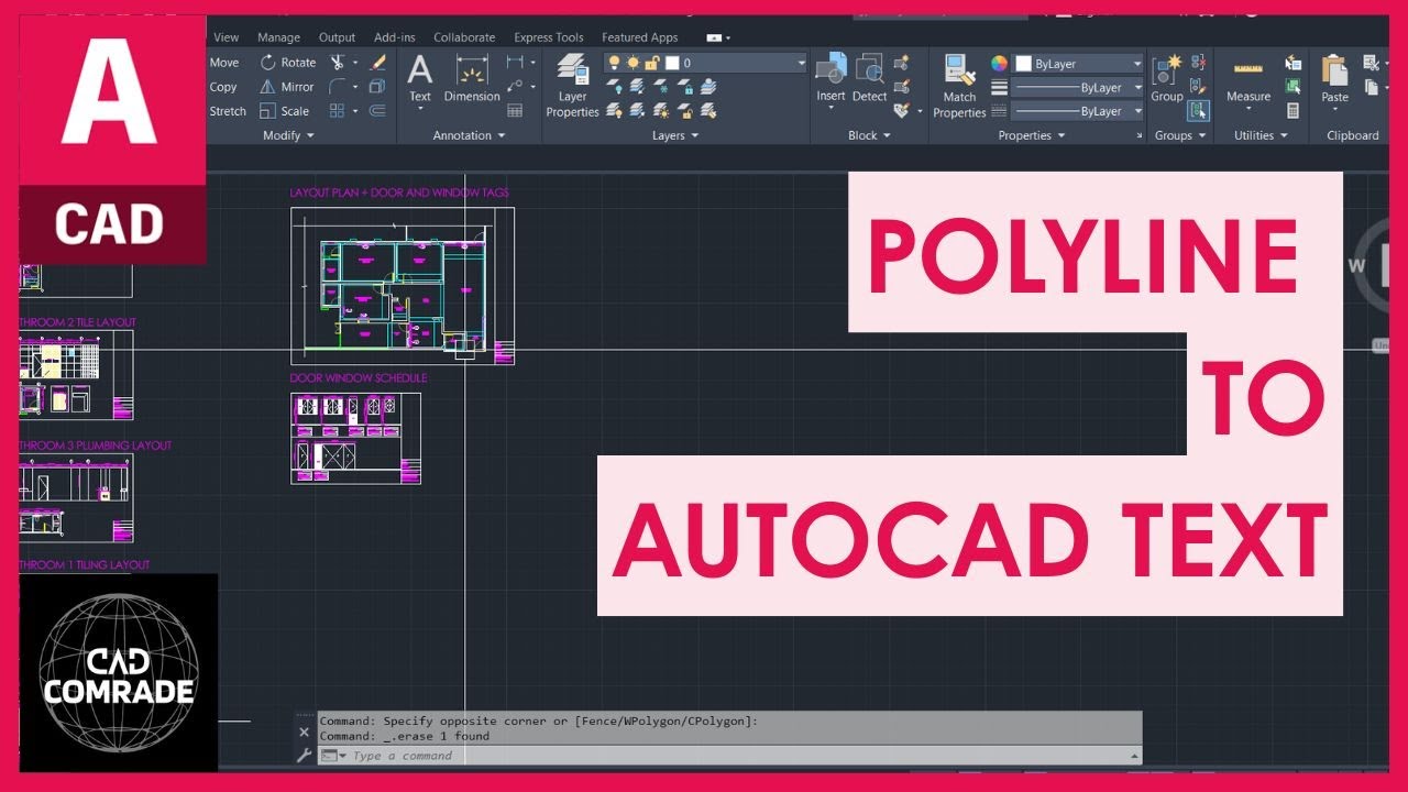 polyline to Autocad text - YouTube