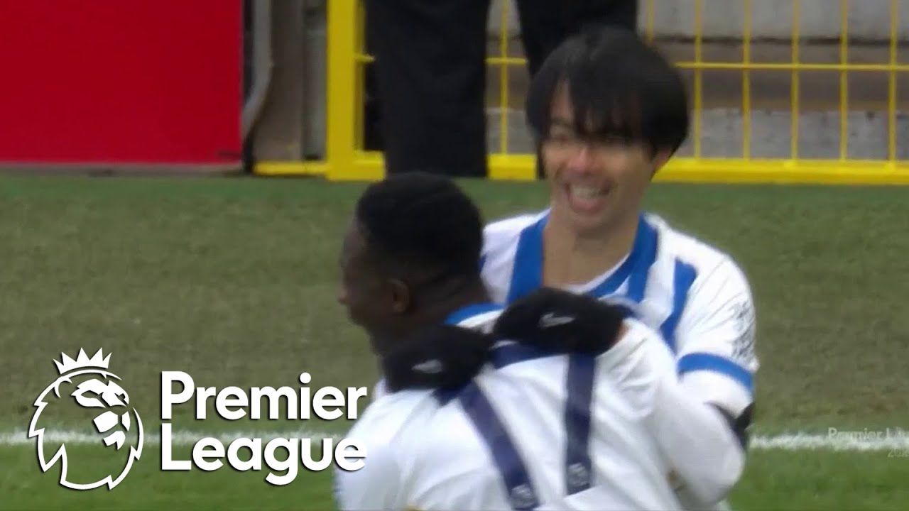 Yankuba Minteh tucks away Brighton's opener against Manchester United ...