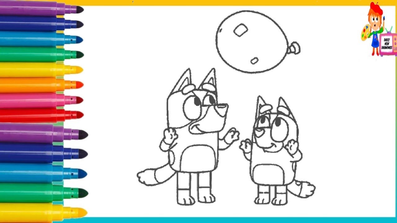 How to Draw Bluey and Bingo Playing with Balloon 🐶 🐕🎈| drawing and ...