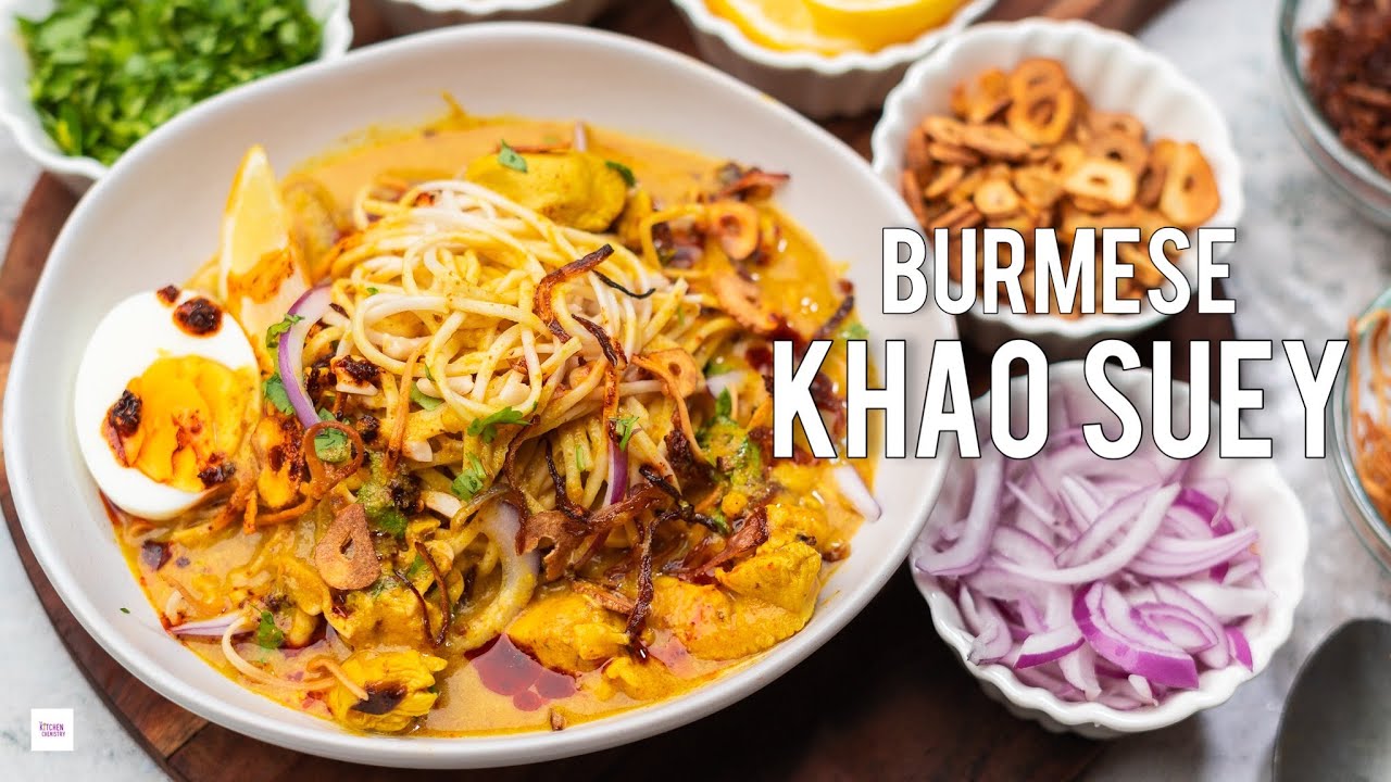 Burmese Khao suey recipe | Chicken Khao suey recipe | Khow suey condiments - Chilli oil ...