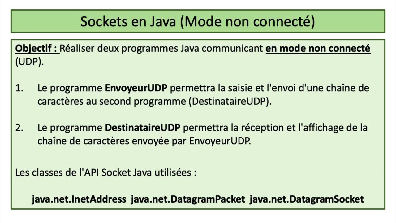Création de deux programmes Java communiquant en mode non connecté (UDP) à l'aide de l'API ...