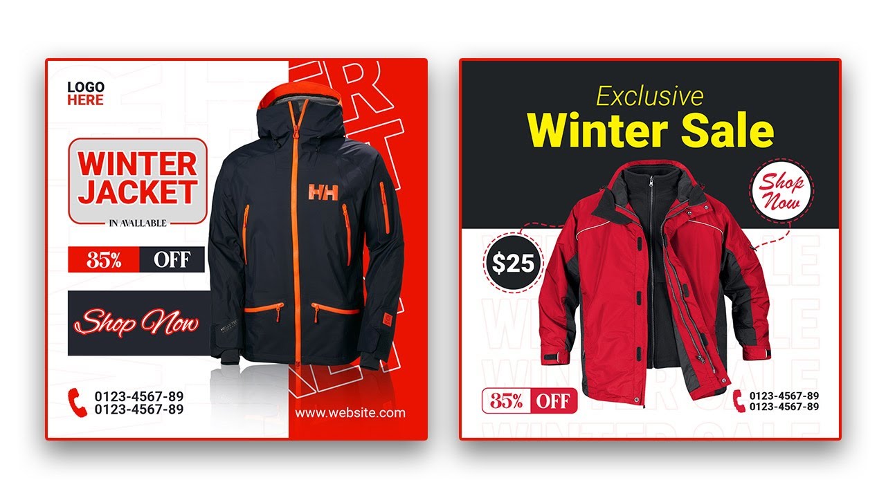 Winter Jacket Product Sale | Social Media Post Design | Photoshop ...