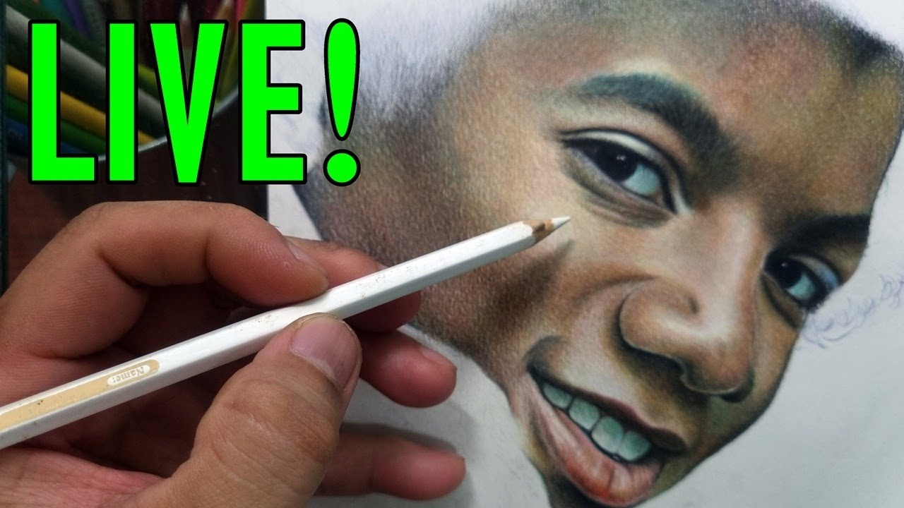 I'm Live! Colored Pencil Drawing- Realistic Portrait - YouTube