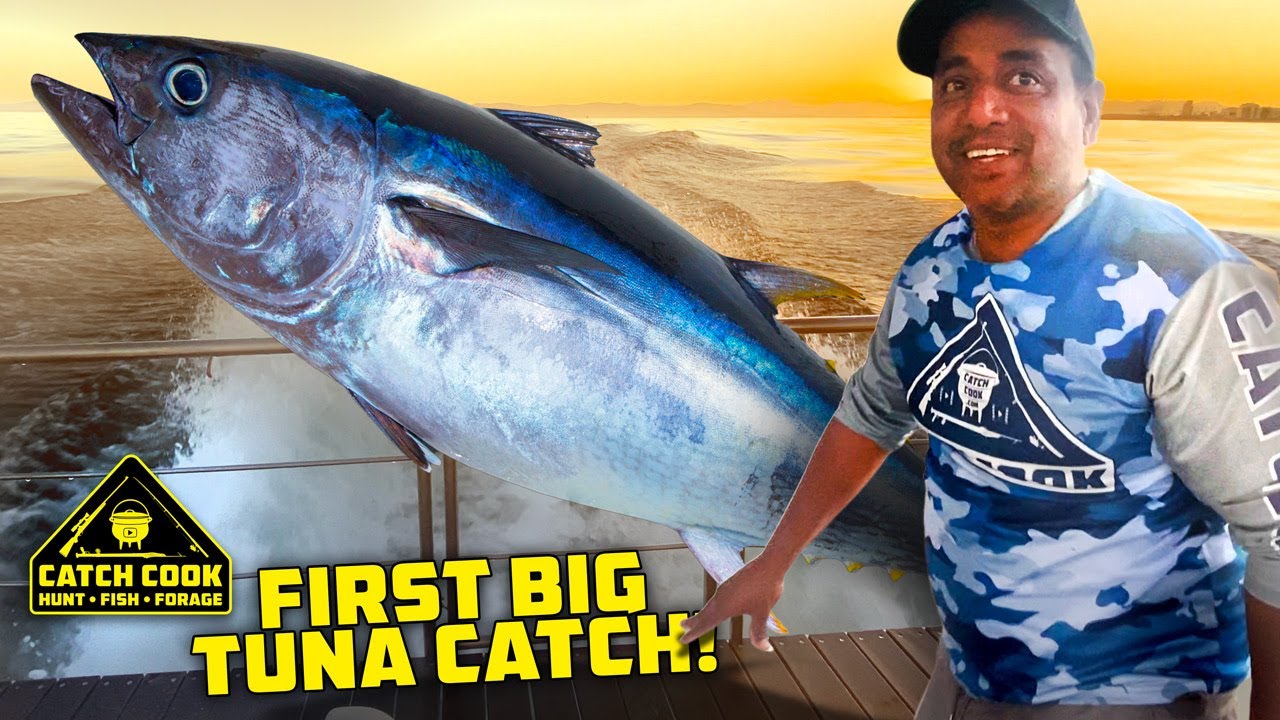 Massive battle to land my first BIG Yellowfin Tuna | CATCH COOK - YouTube