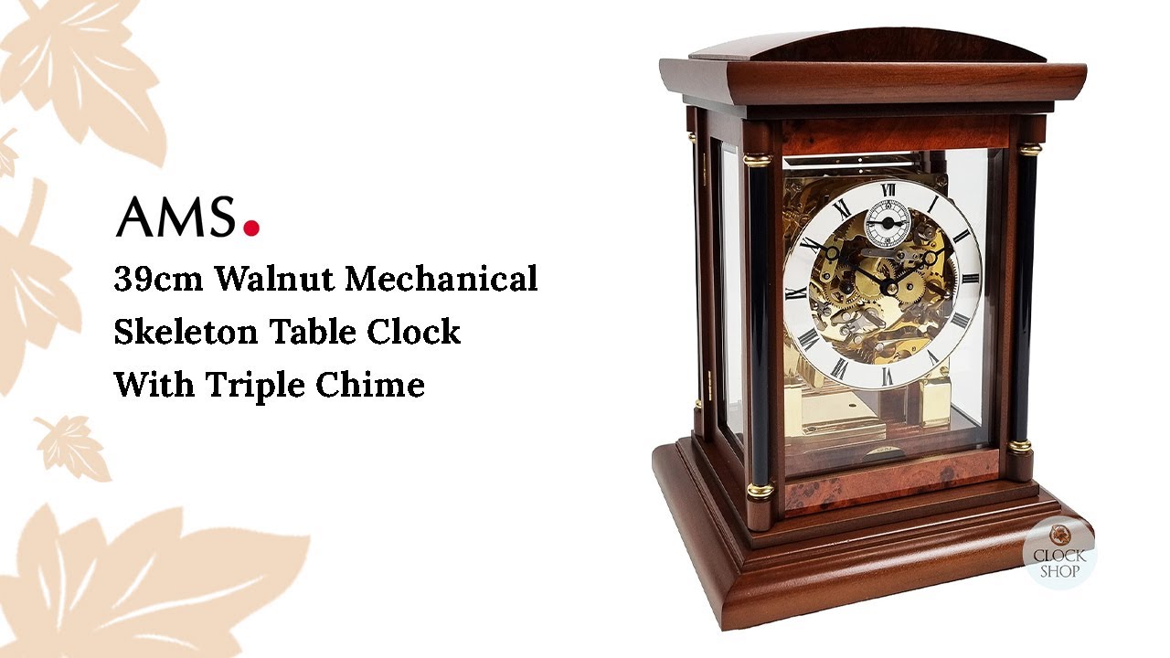 39cm Walnut Mechanical Skeleton Table Clock With Triple Chime By AMS ...